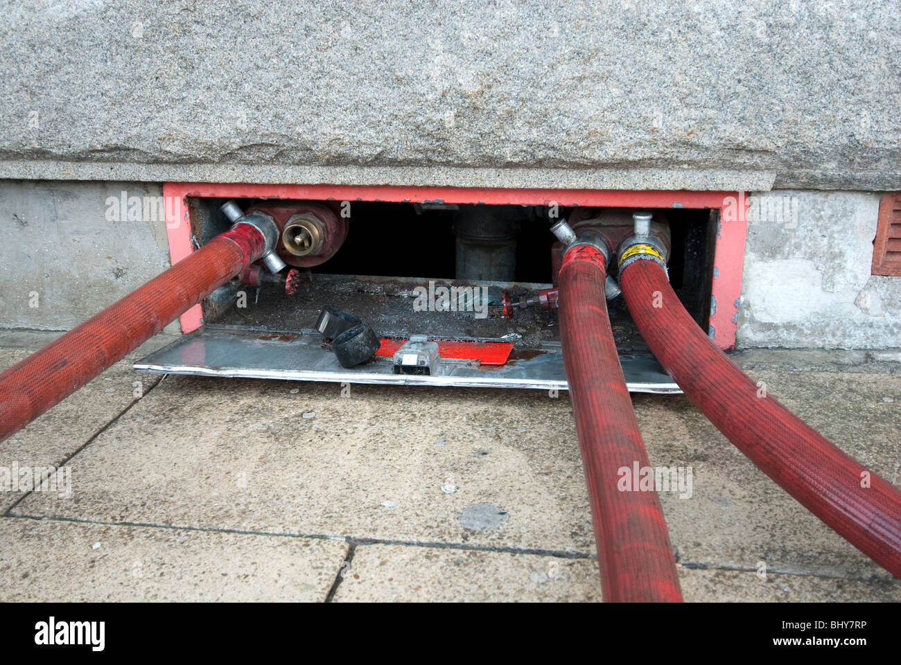 Building dry riser fire main in use with 3 main branches attached Stock ...