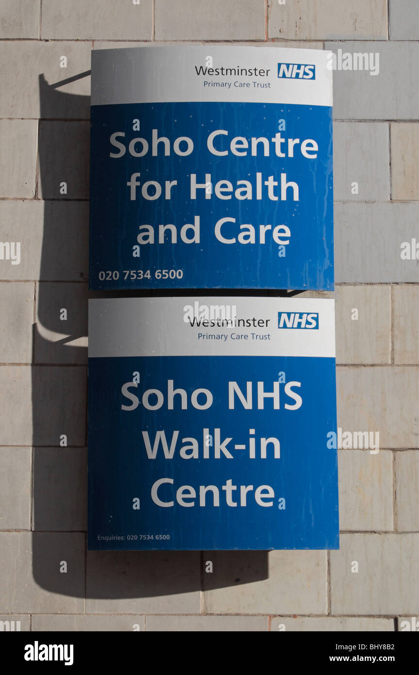 Sign outside the Soho Centre for Health and Care and Soho NHS Walk-in ...