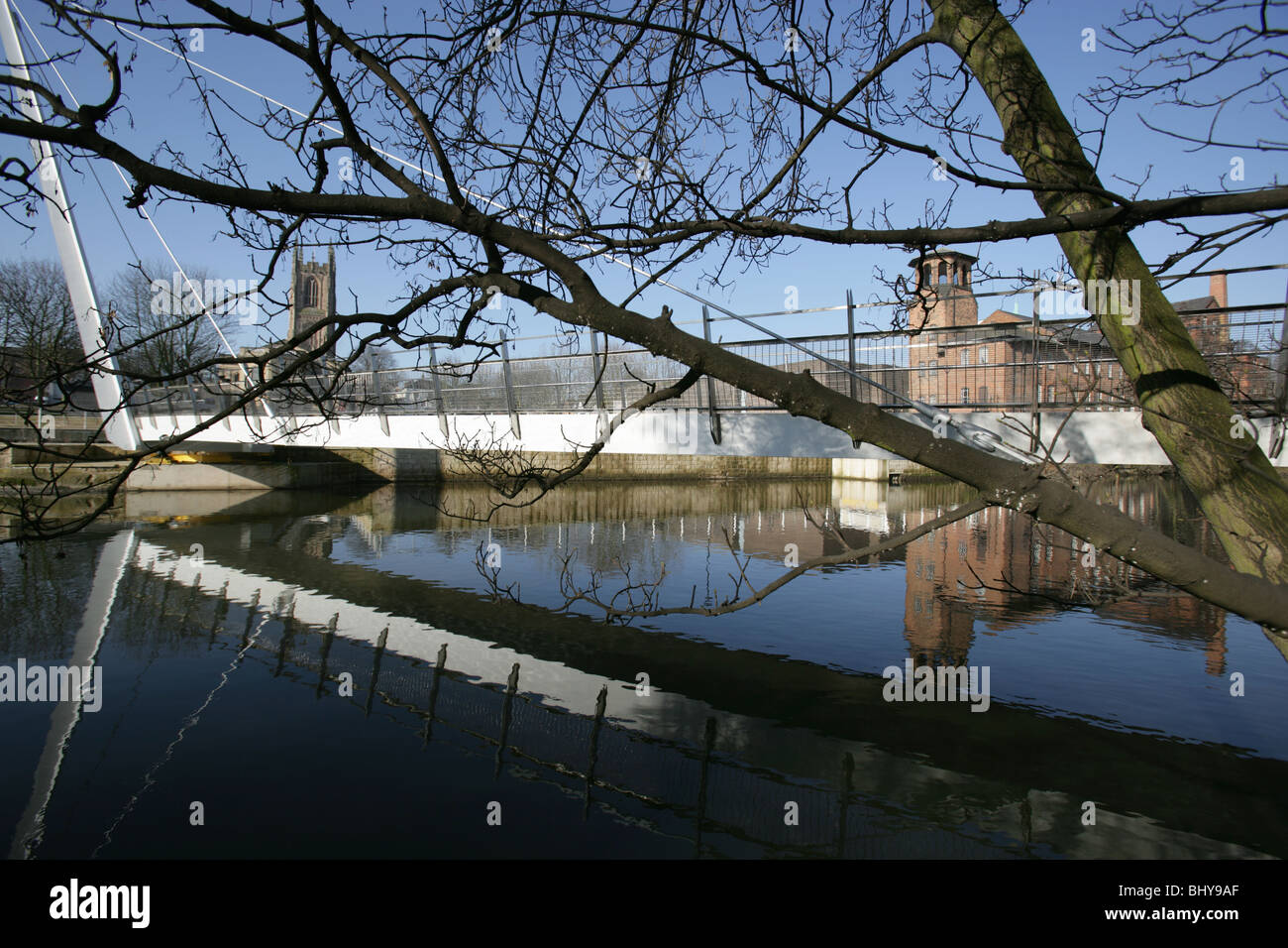 City of Derby, England. Swing bridge over the River Derwent with, Derby ...