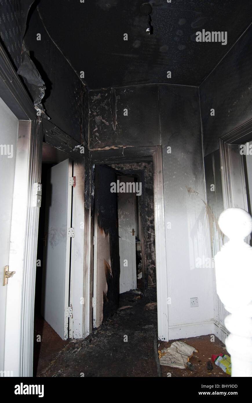 landing and bedrooms of house following serious fire Stock Photo - Alamy