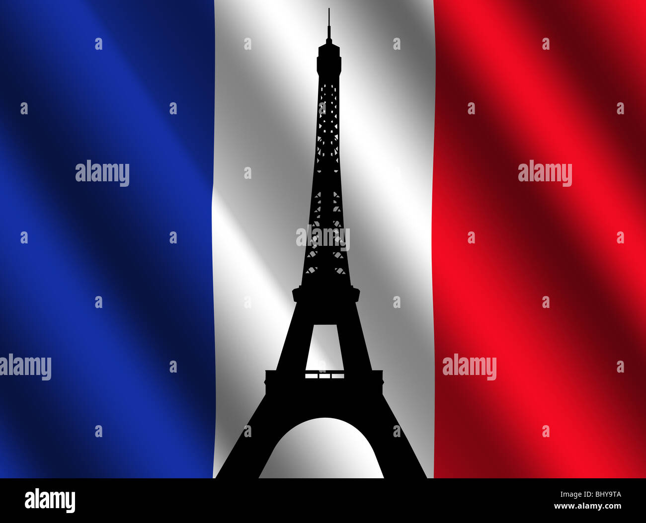 Eiffel tower Paris against rippled French flag illustration Stock Photo ...