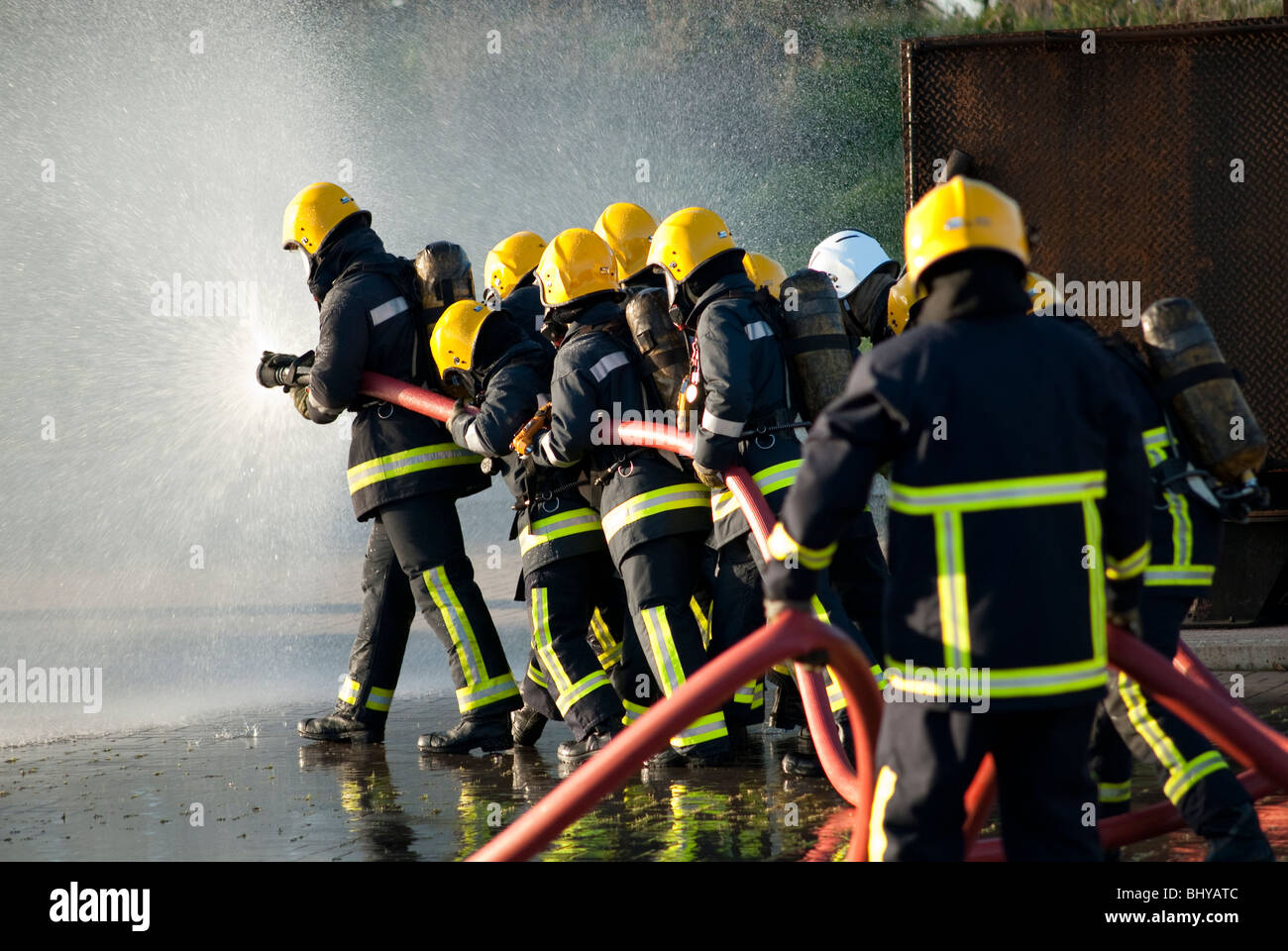 Firefighters practice tackling ruptured gas pipe fire Stock Photo - Alamy