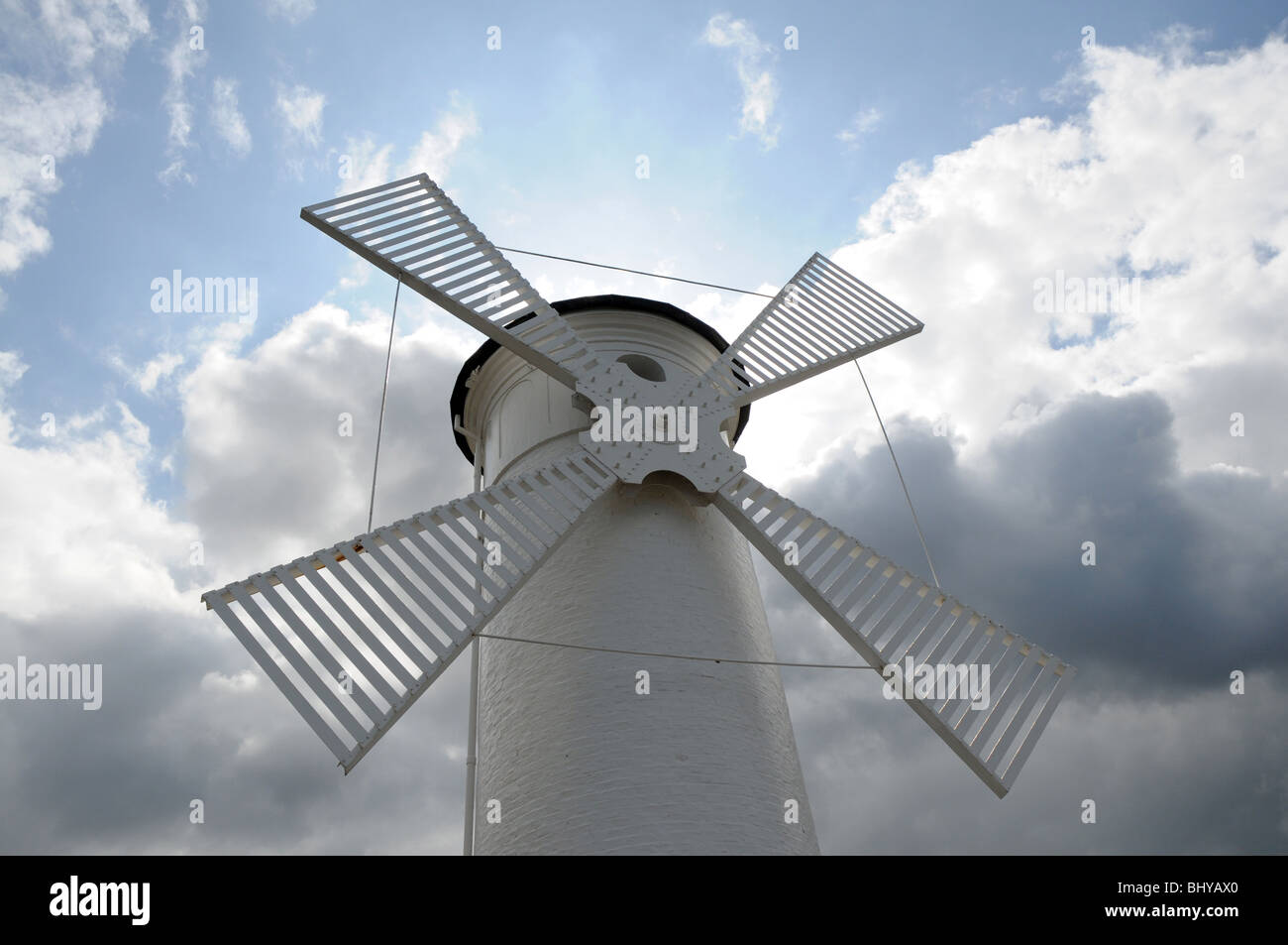 Beacon "Windmill" on stone pier next to port entry in Swinoujscie at ...