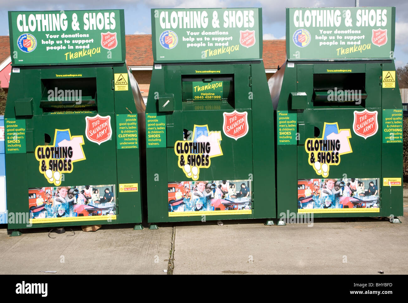 Recycling collection containers for shoes and clothing Stock Photo - Alamy