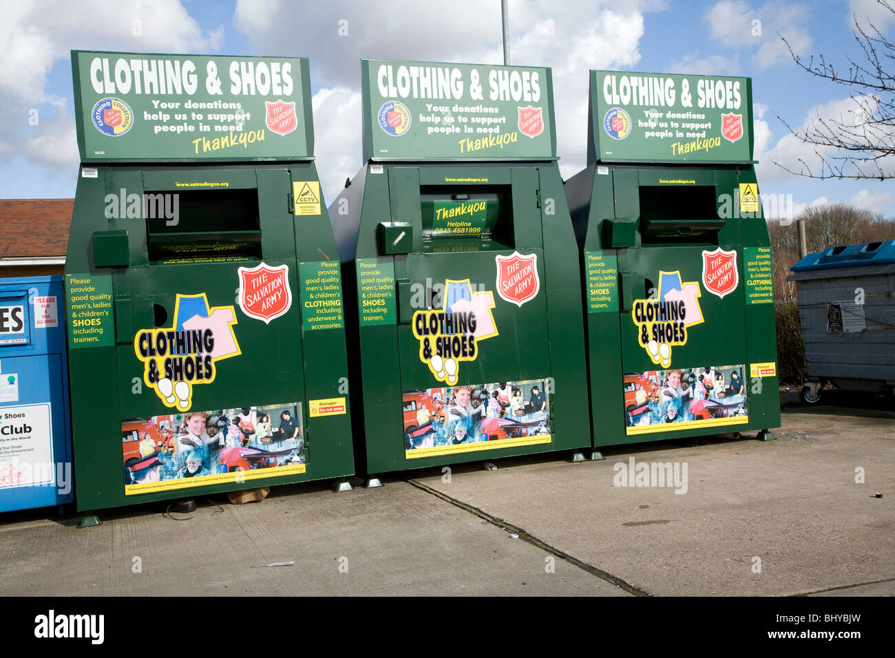 Recycling collection containers for shoes and clothing Stock Photo - Alamy