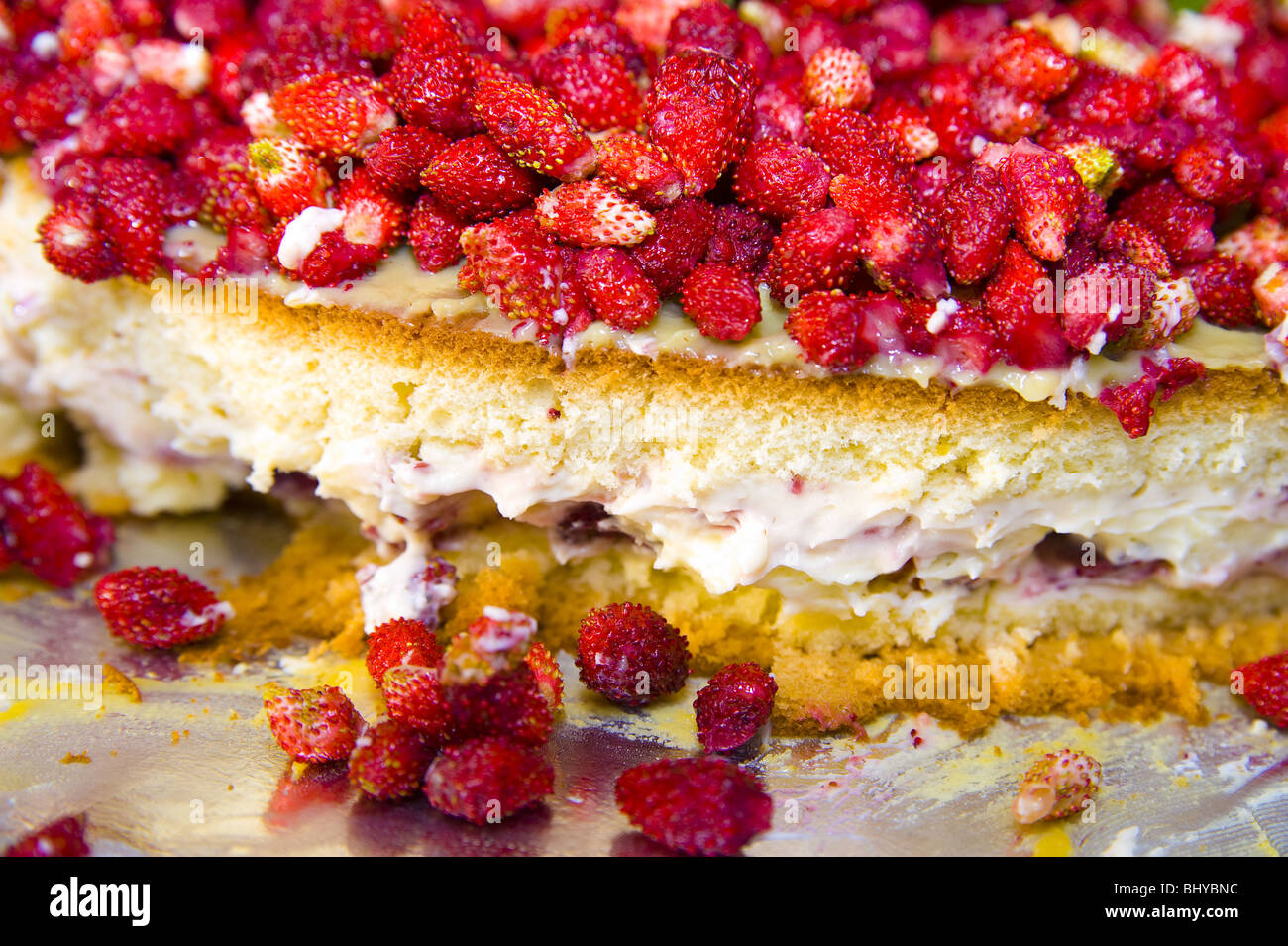 Strawberry-covered sponge cake Stock Photo - Alamy