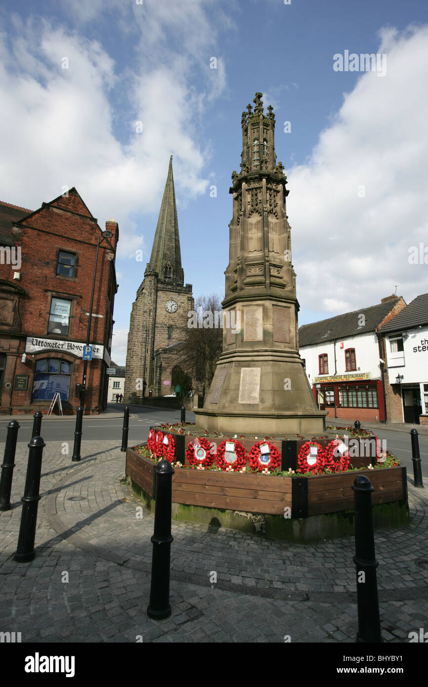 Town of Uttoxeter, England. Town War Memorial at Market Square, with ...
