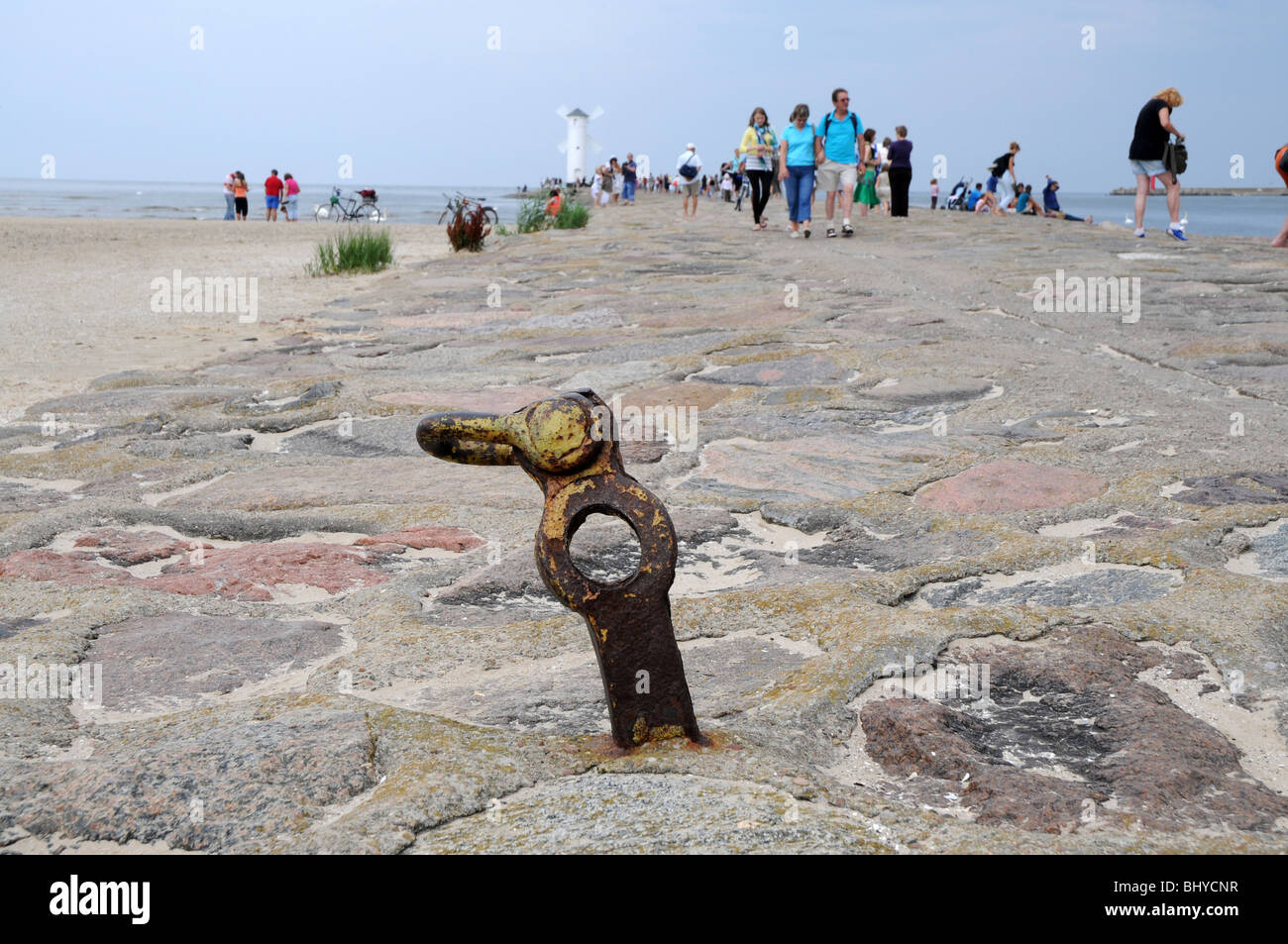 Stone pier next to port entry in Swinoujscie at Baltic Sea, Poland ...