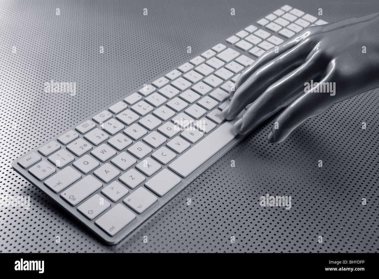 computer keyboard aluminum gray hand silver background Stock Photo - Alamy