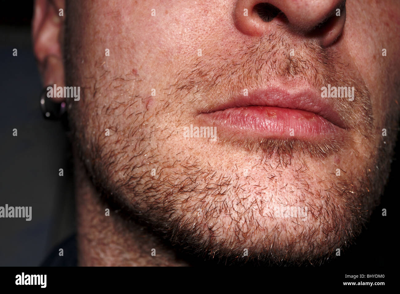 Male chin, chapped lips, several days' growth of stubble Stock Photo ...