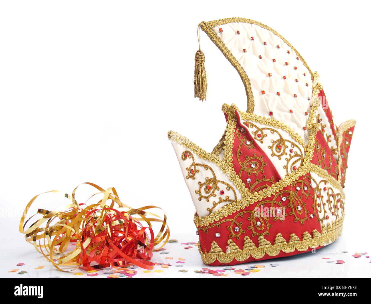 traditional german jesters hat and streamers on white background Stock ...