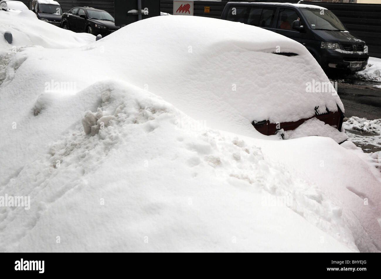 Polish Polski Fiat 126p car covered with snow after heavy snowfall in ...