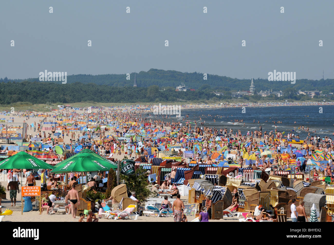 Full of tourists Baltic Sea beach in Swinoujscie, Poland. German ...