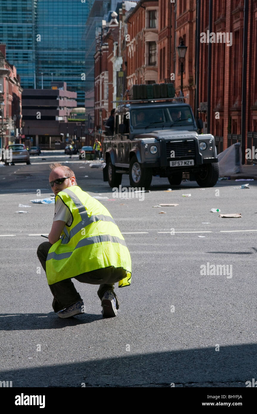 Steward keeping guard while filming of BBC Survivors tv series on ...