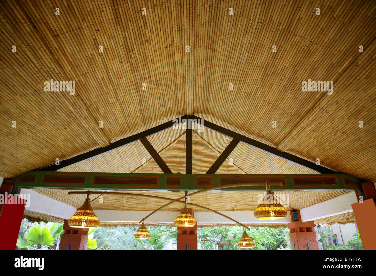 African traditional ethnic house vegetal ceiling in Senegal Stock Photo ...