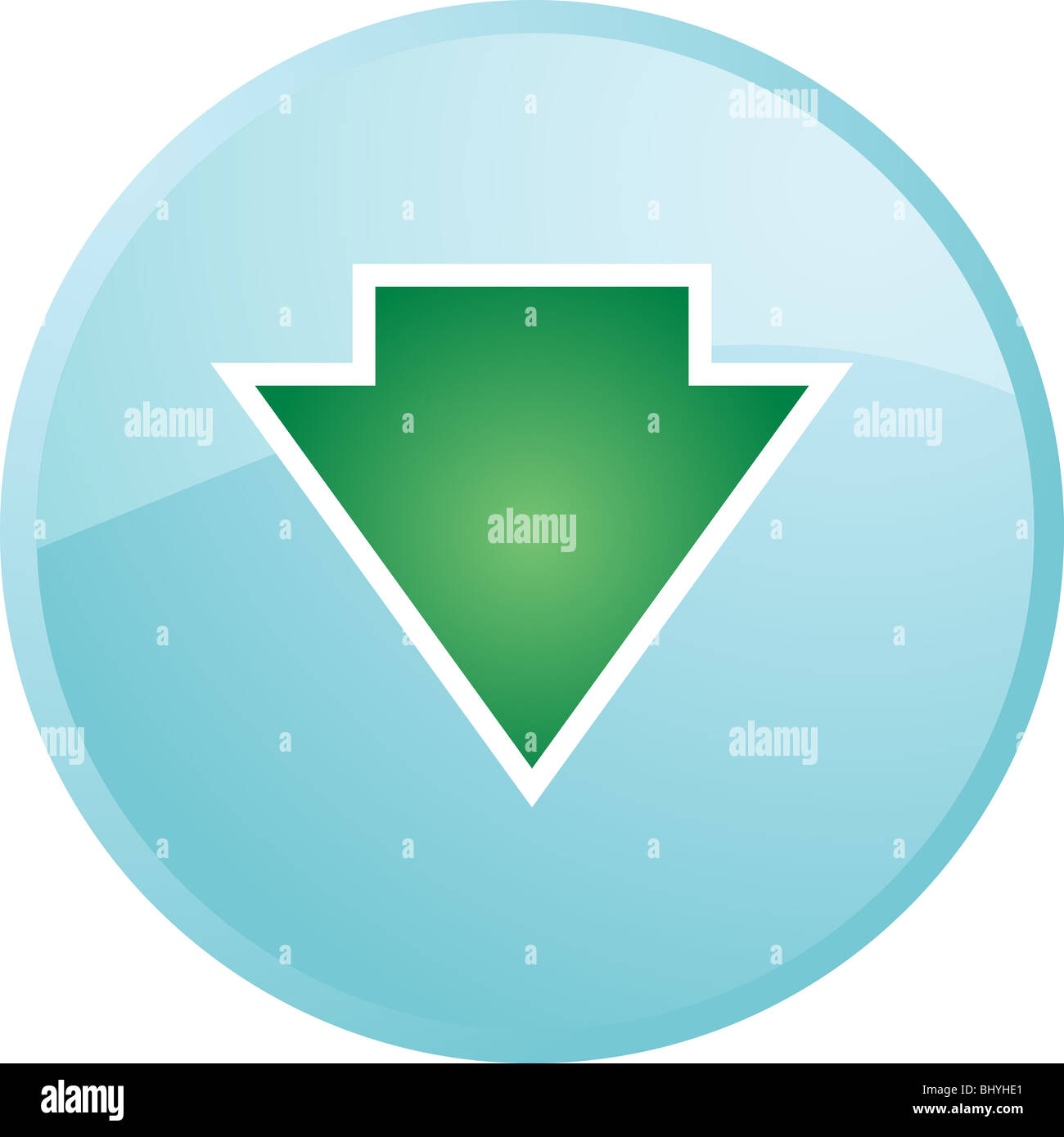 Down navigation icon glossy button, round shape Stock Photo - Alamy