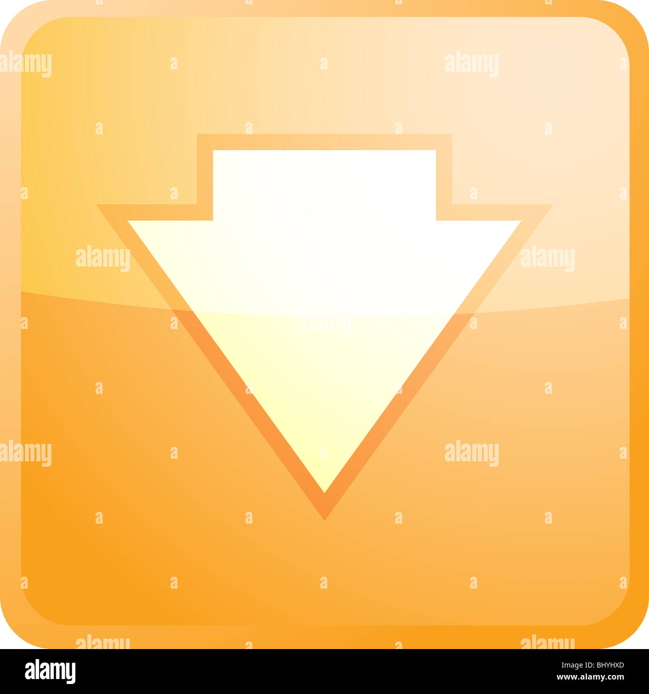 Down navigation icon glossy button, square shape Stock Photo - Alamy