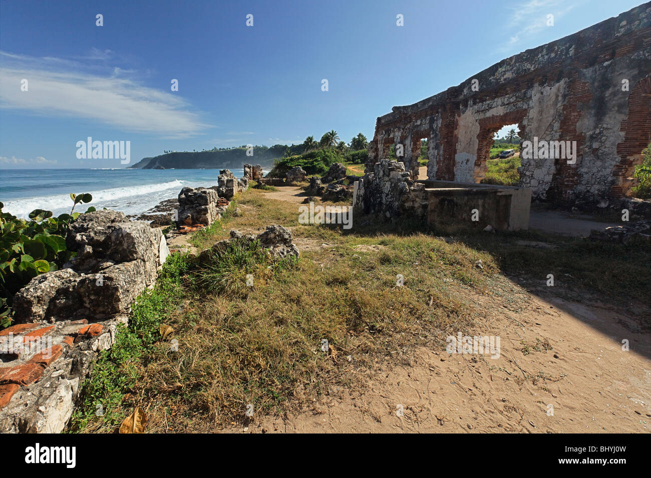 Lighthouse Ruins on the Shore, Point Borinquen, Puerto Rico Stock Photo ...