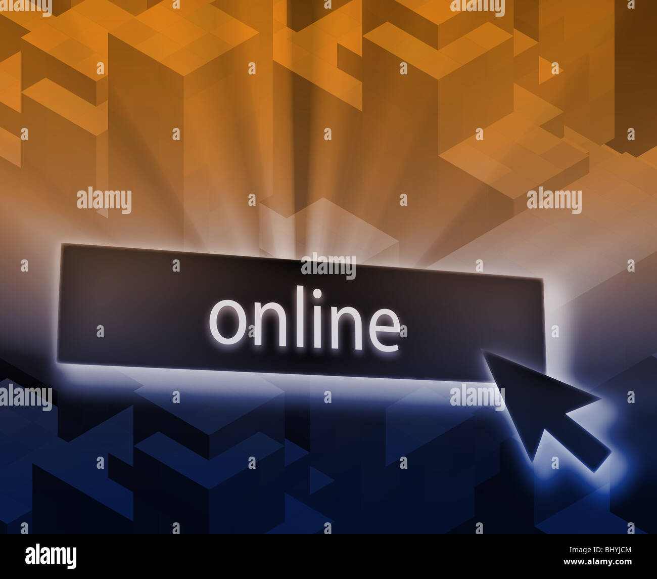 Online button, illustration clicking on web technology Stock Photo - Alamy
