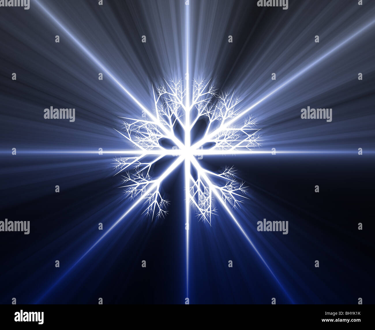 Snowflake crystal pattern illustration, glowing light flares Stock ...