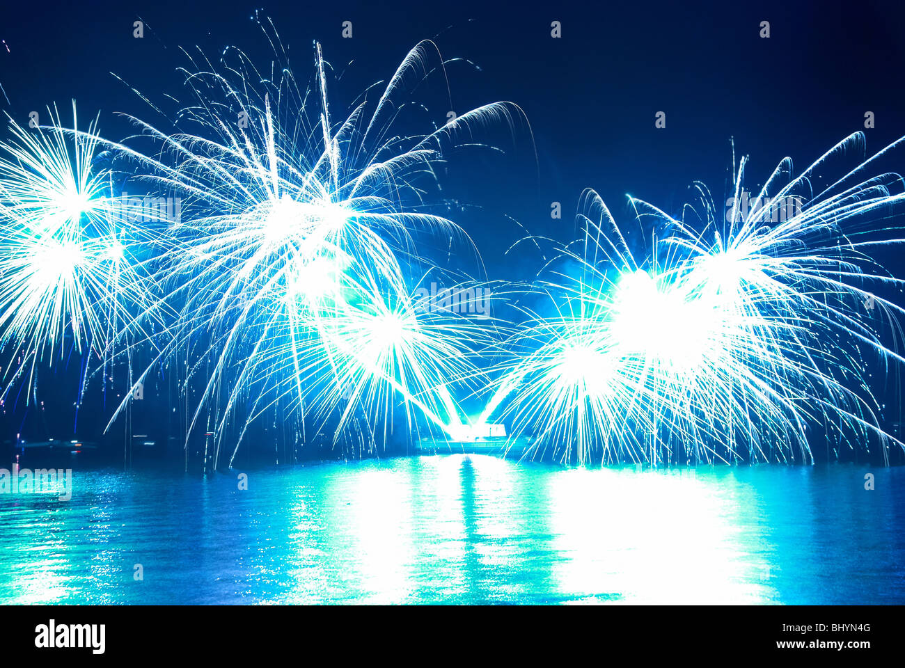 Beautiful fireworks on the black sky background Stock Photo - Alamy