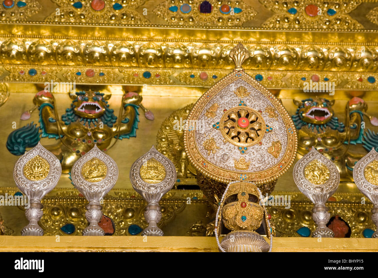 An opulent mausoleum where the body of the Living Buddha is interred in ...