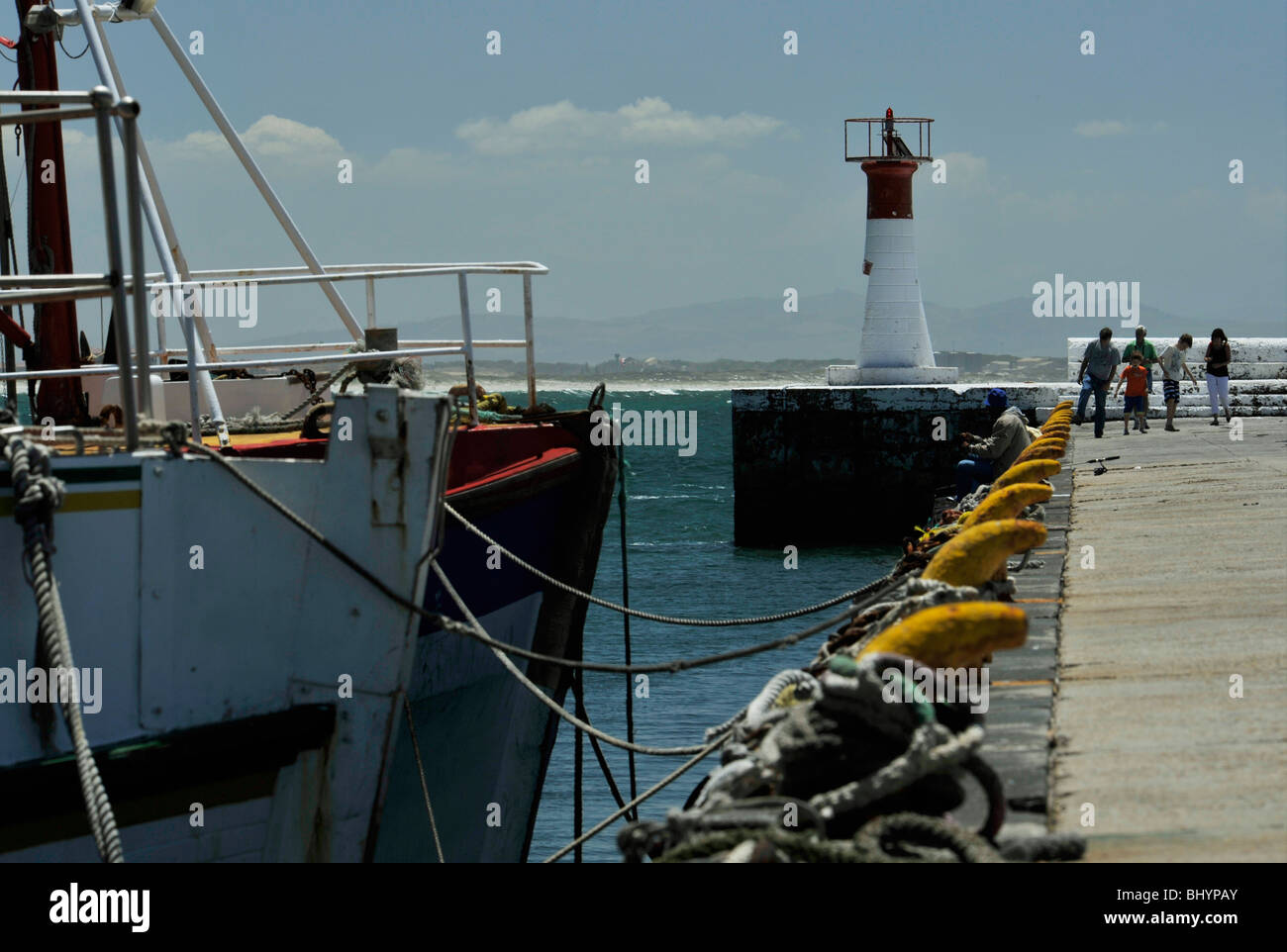 Cape Town, Western Cape, South Africa, people walking on jetty, Kalkbay ...