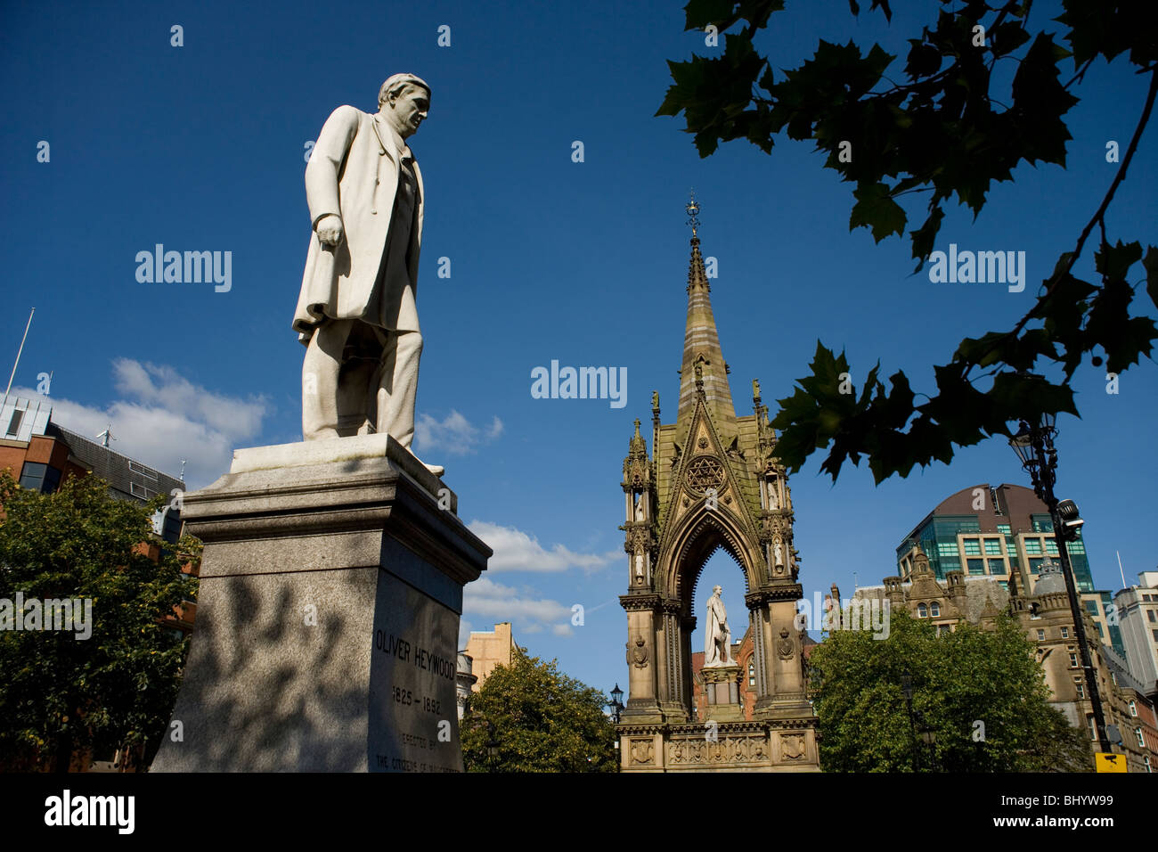 Albert Memorial and the statue of Oliver Heywood in Albert Square ...