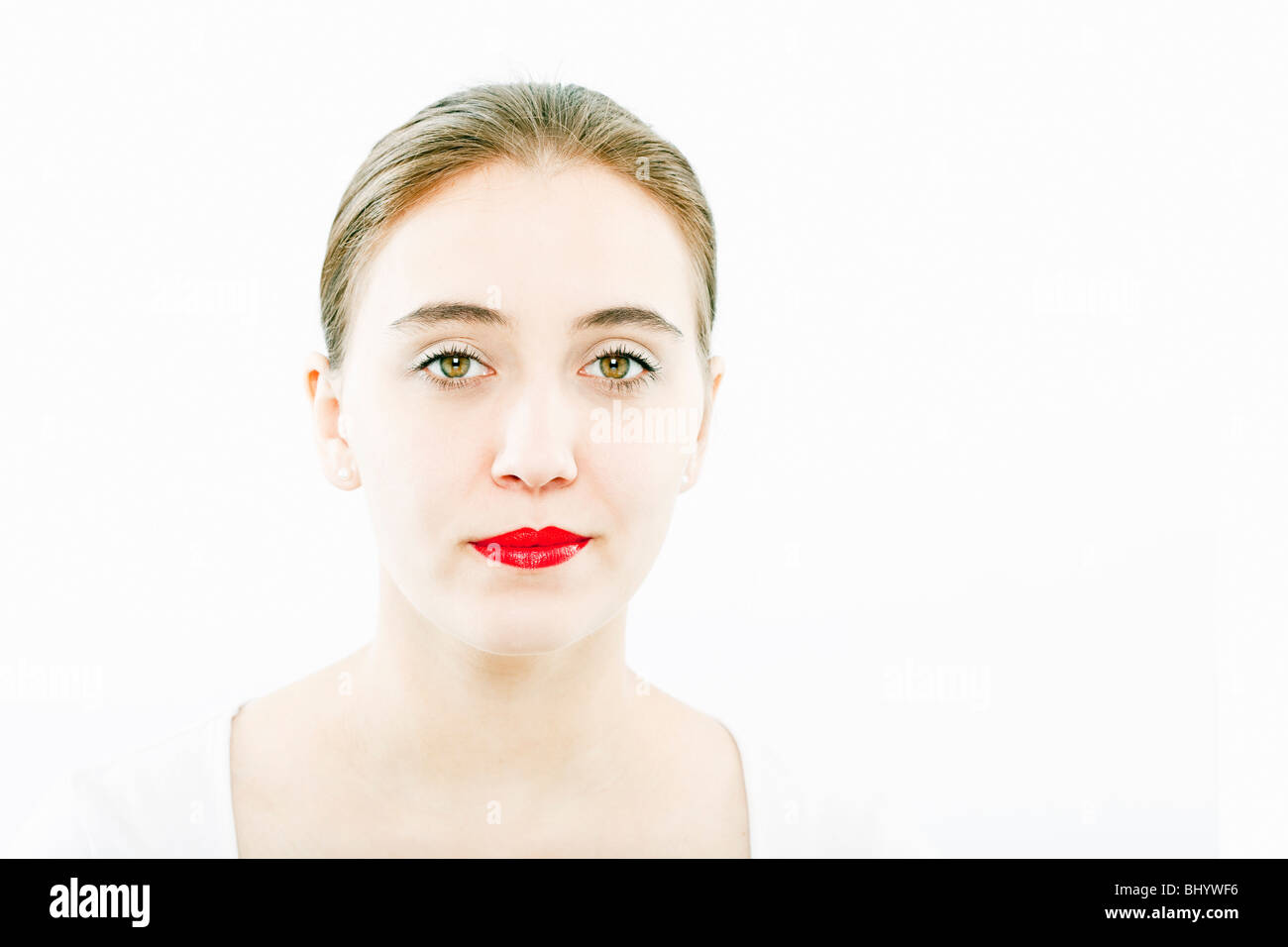 Red background young woman hi-res stock photography and images - Alamy