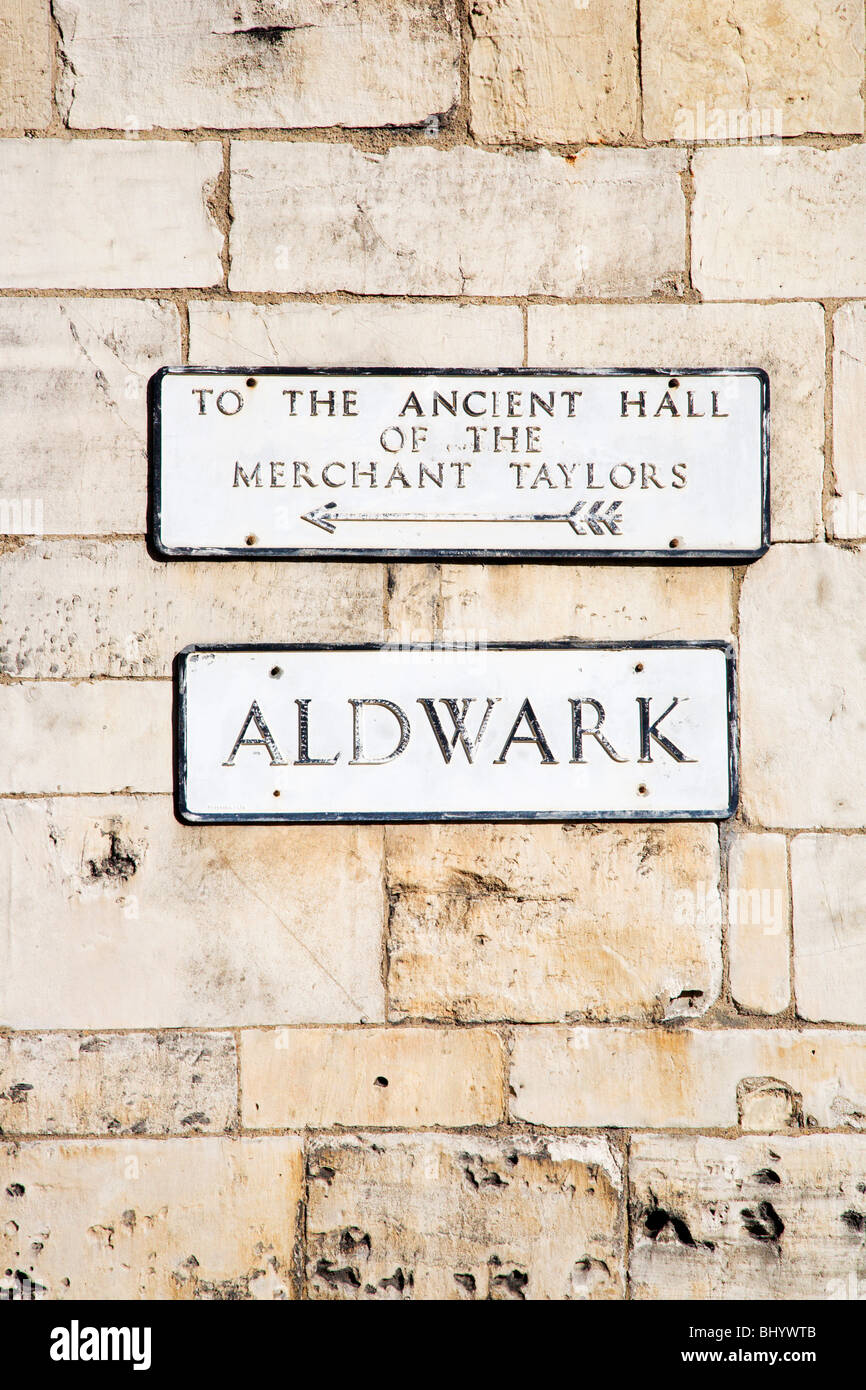 Sign for the Merchant Taylors Hall on Aldwark York Yorkshire England ...