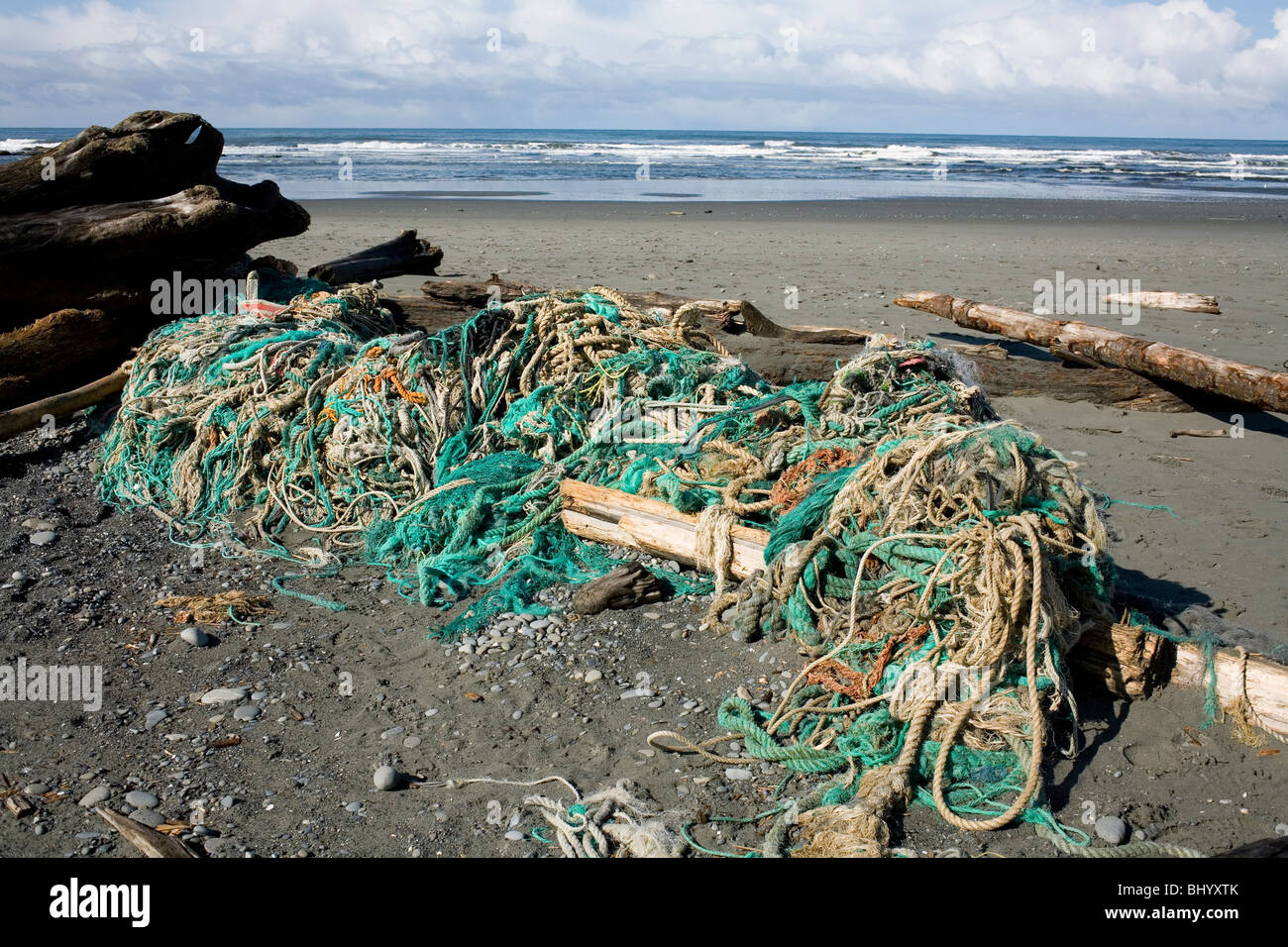Washed-up fishing nets,The Kalaloch Beach, Pacific ocean, Washington ...