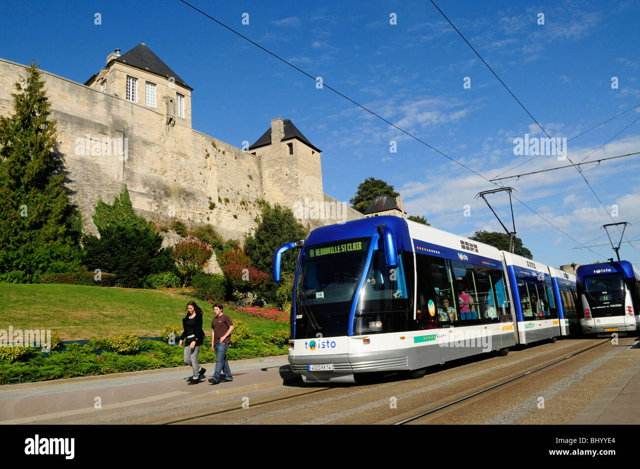 Caen (14): tram at the bottom of the castle Stock Photo - Alamy