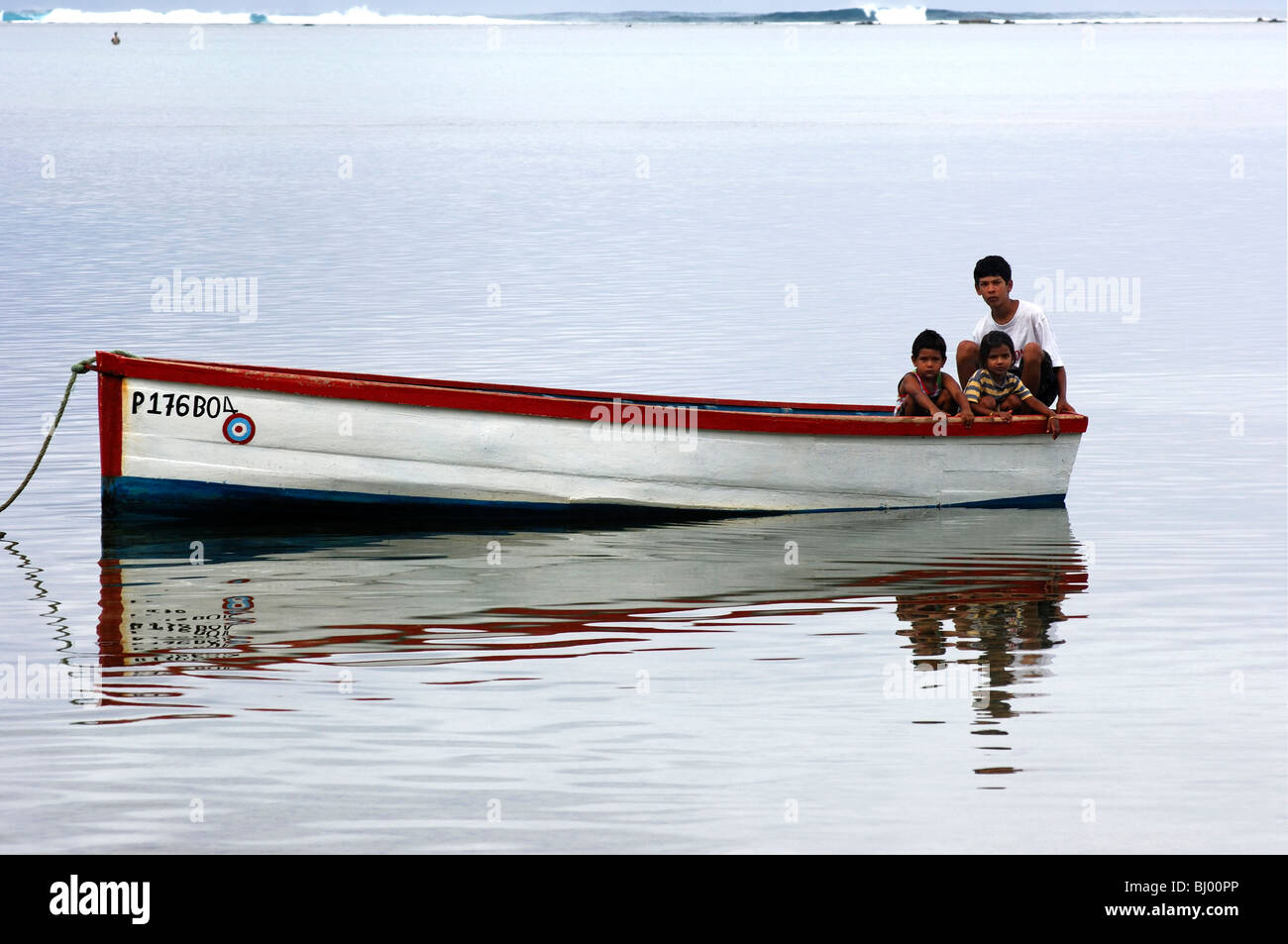 Mauritius: Children playing in a barge Stock Photo - Alamy