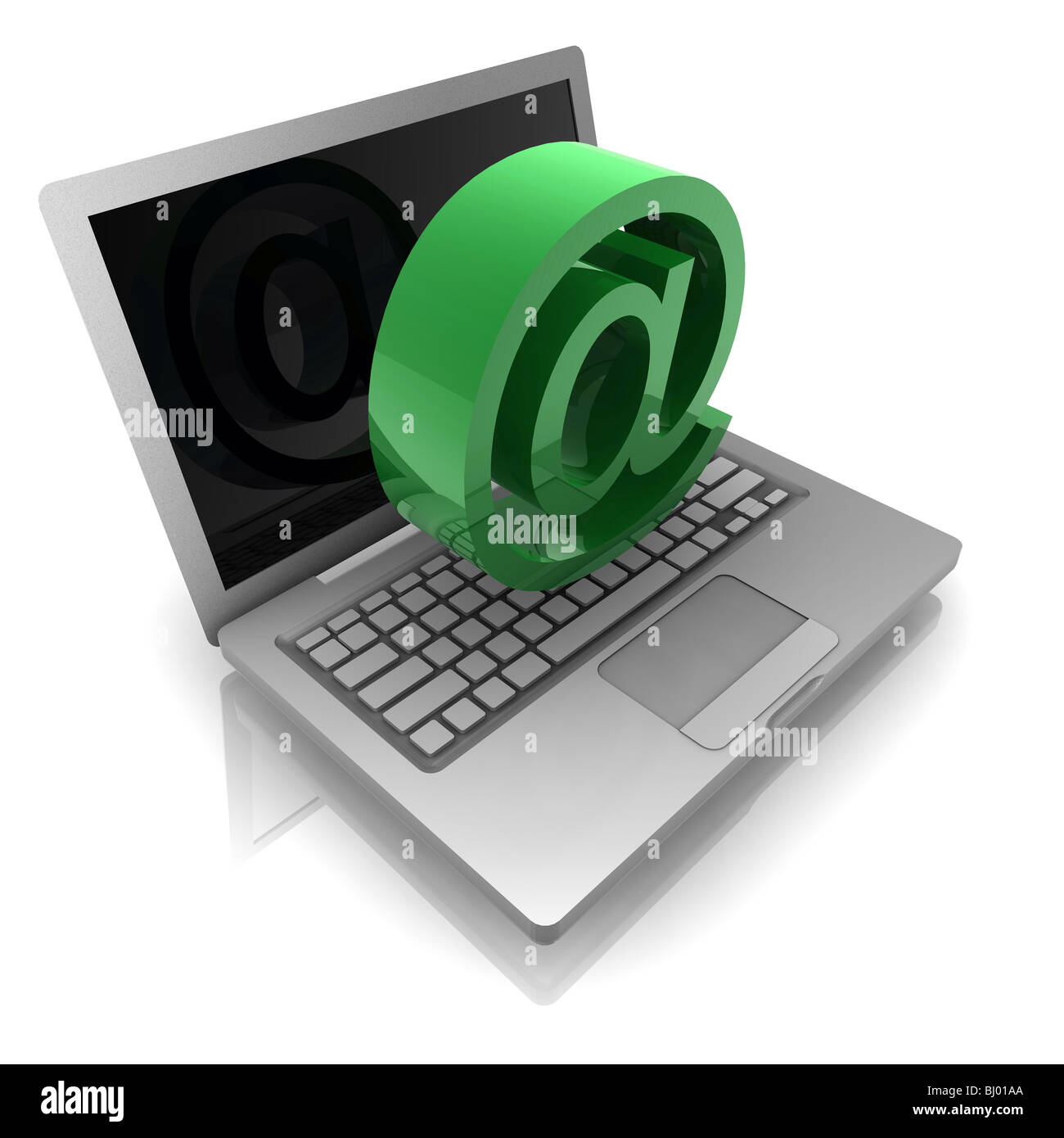 Computer online internet illustration with at symbol and notebook Stock ...