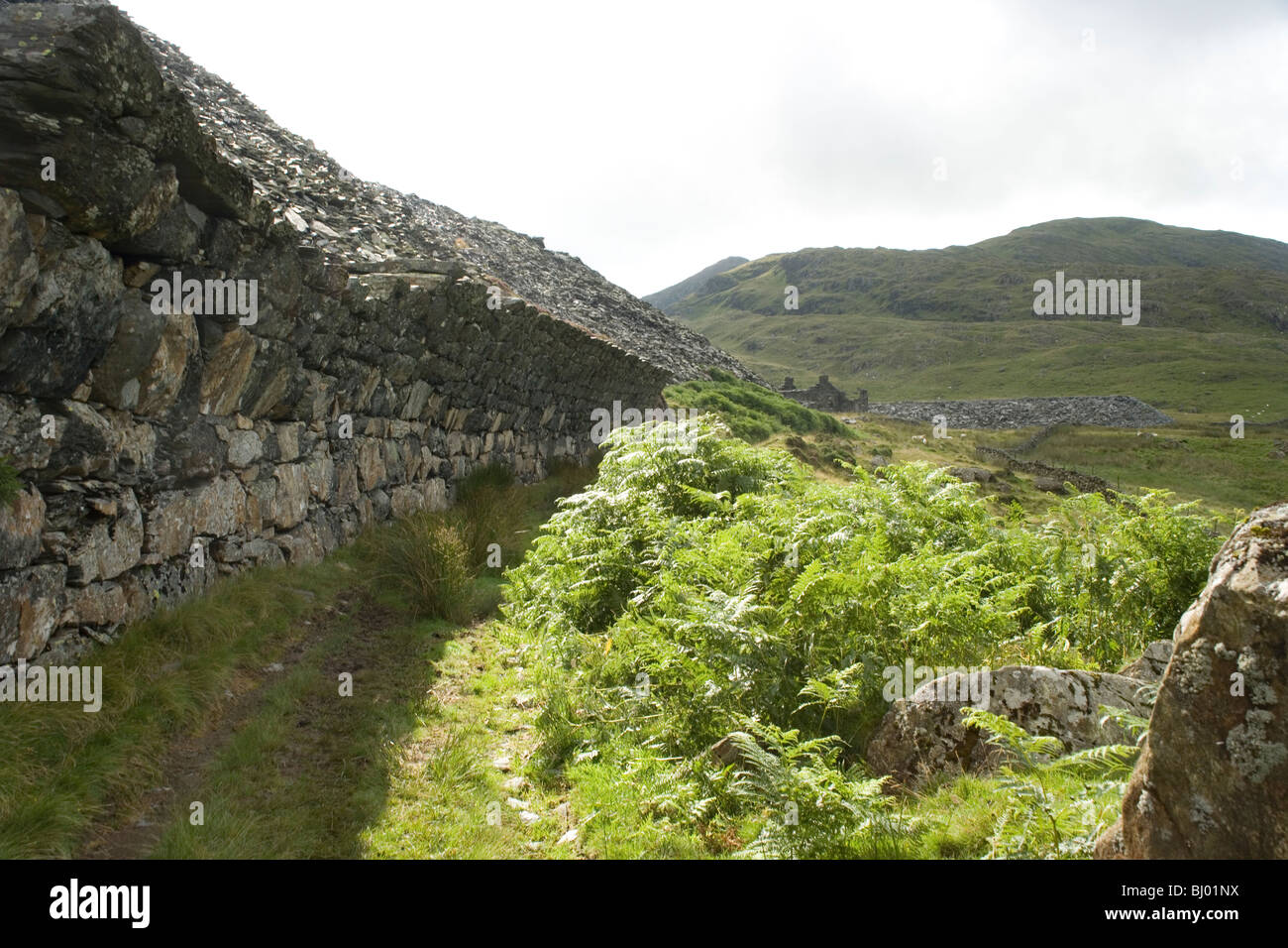 Old slate quarry and rail line in the Cwmystradllyn valley ,North Wales ...