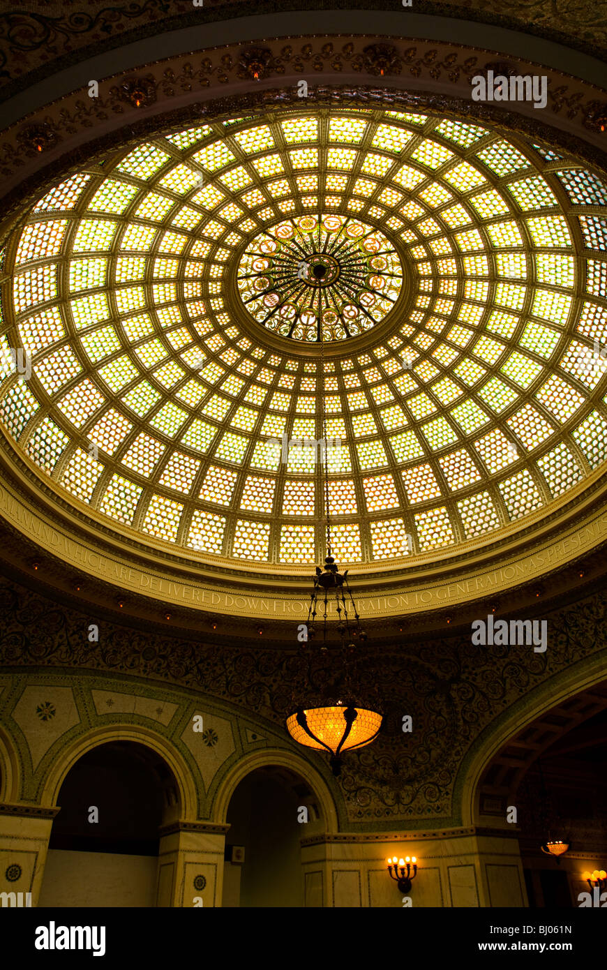 Tiffany stained glass dome in the Chicago Cultural Center, Chicago ...