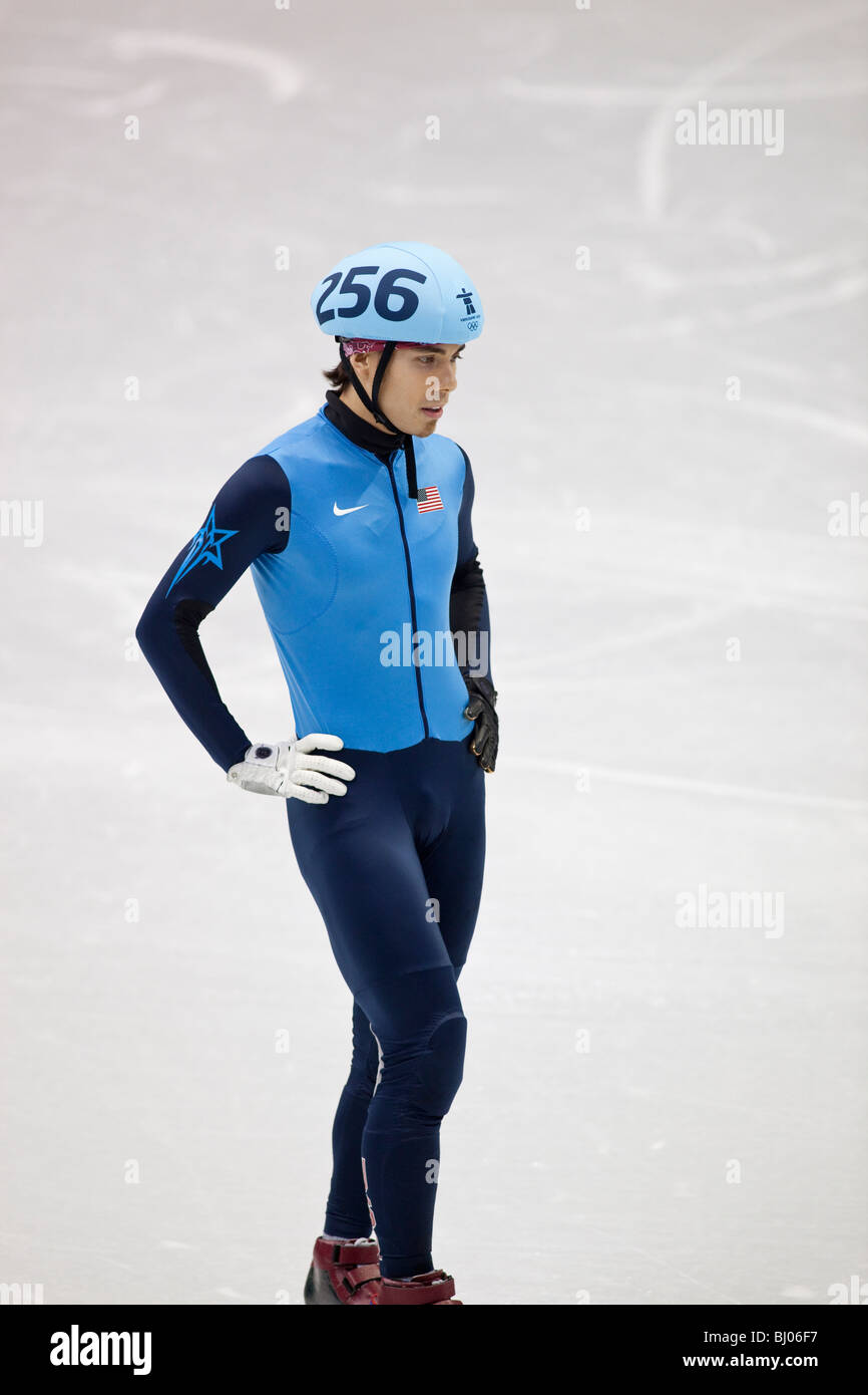 Apolo Anton Ohno (USA) competing in the Short Track Speed Skating Men's 500m event at the 2010 ...