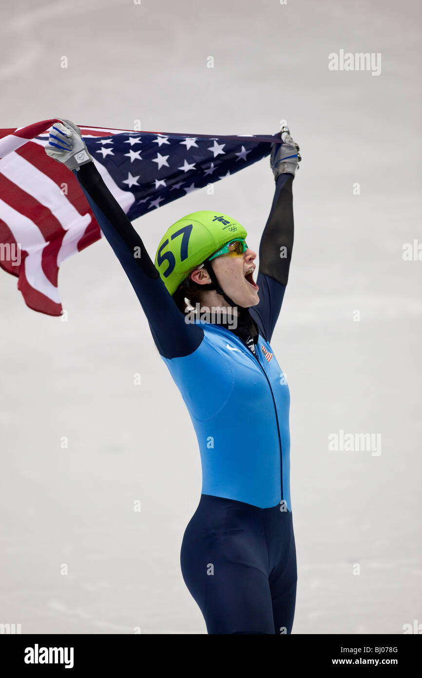 Katherine Reutter (USA) reacts after winning the silver medal in the ...