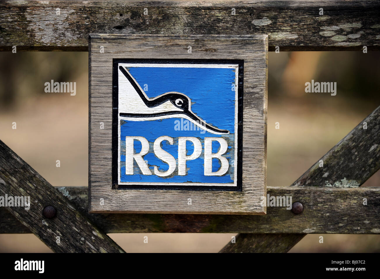 Wooden sign at the RSPB Pulborough Brooks nature reserve West Sussex UK ...