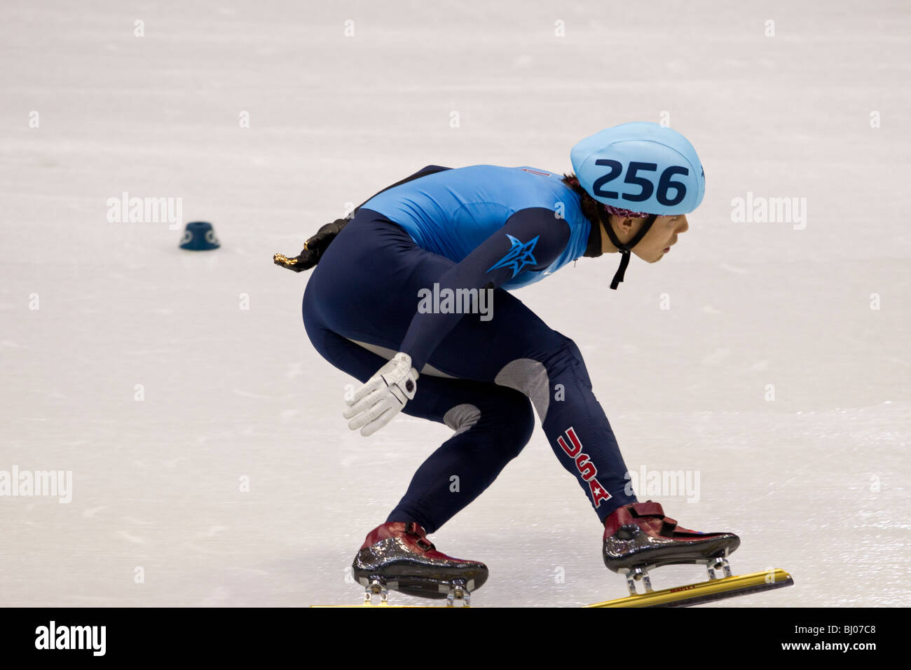Apolo Anton Ohno (USA) competing in Short Track Speed Skating Men's ...