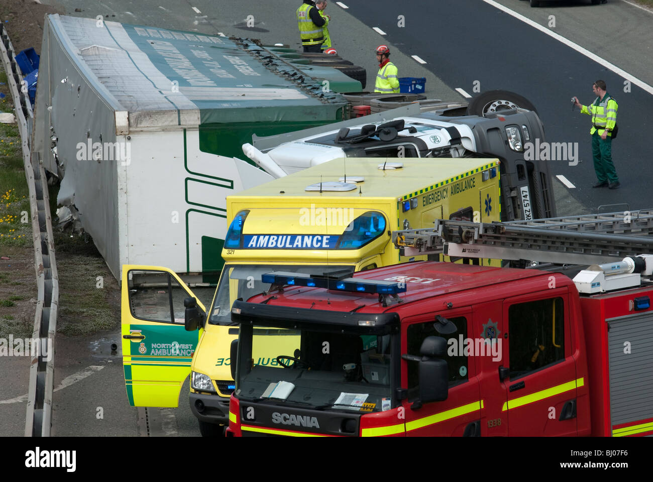 Serious motorway crash with lorry overturned Stock Photo - Alamy