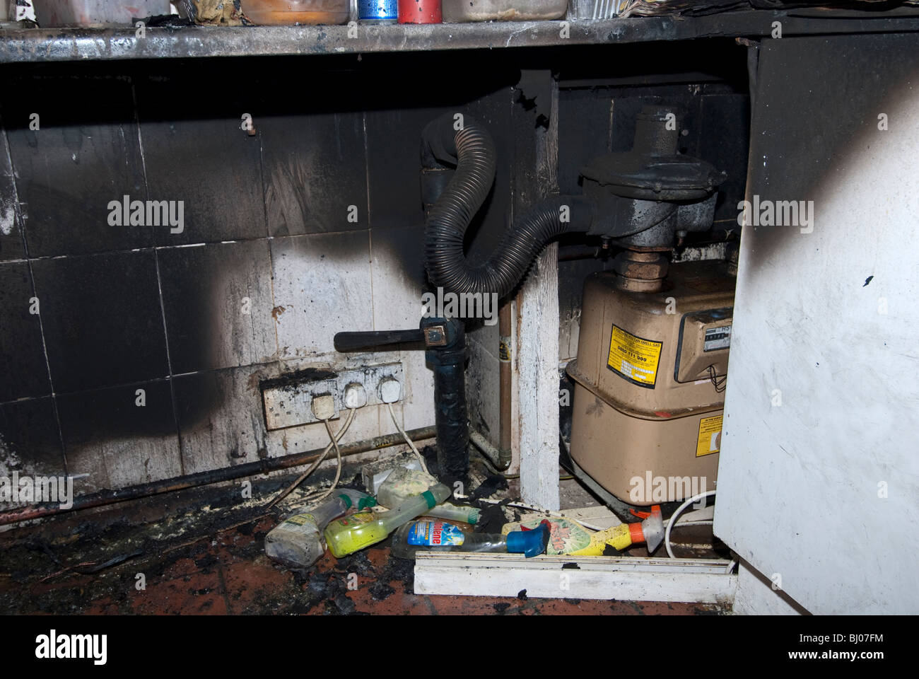 Gas meter fire in shop premises Stock Photo - Alamy