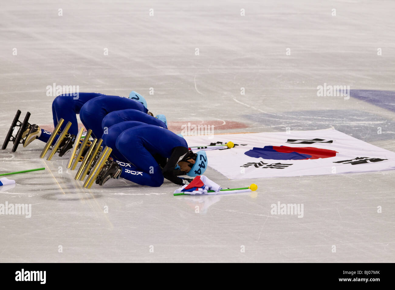Korean team after winning the silver medal in Short Track Speed Skating ...