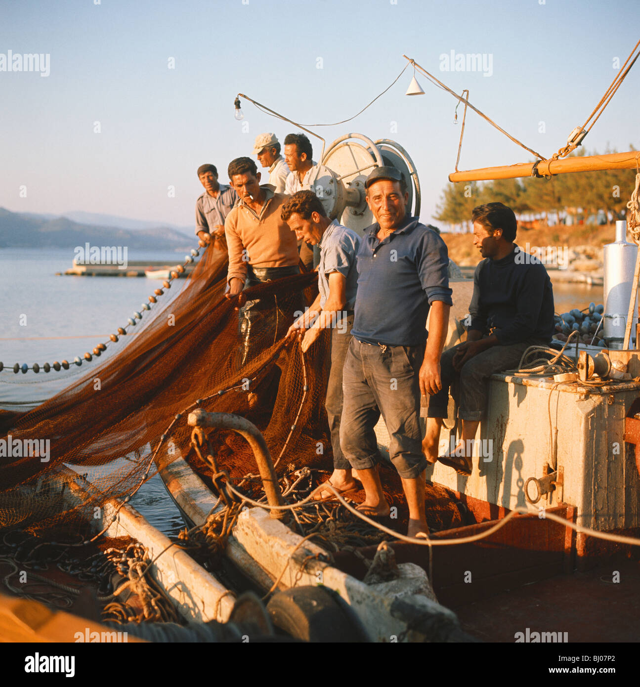 Greek Fishermen, in the village of Heraclizia, near Kavalla, Northern ...
