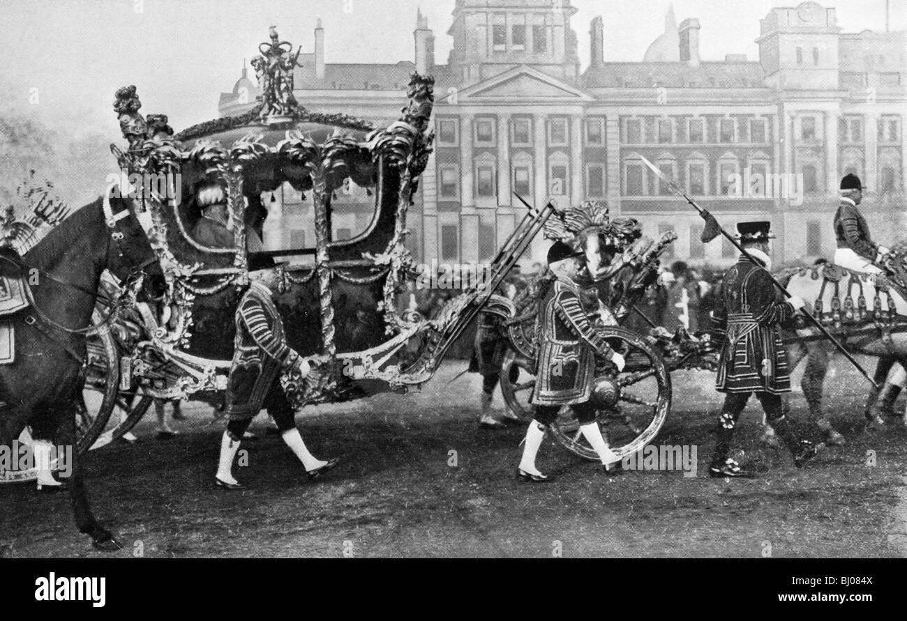King Edward VII in his coronation coach, 1902. Artist: Unknown Stock ...