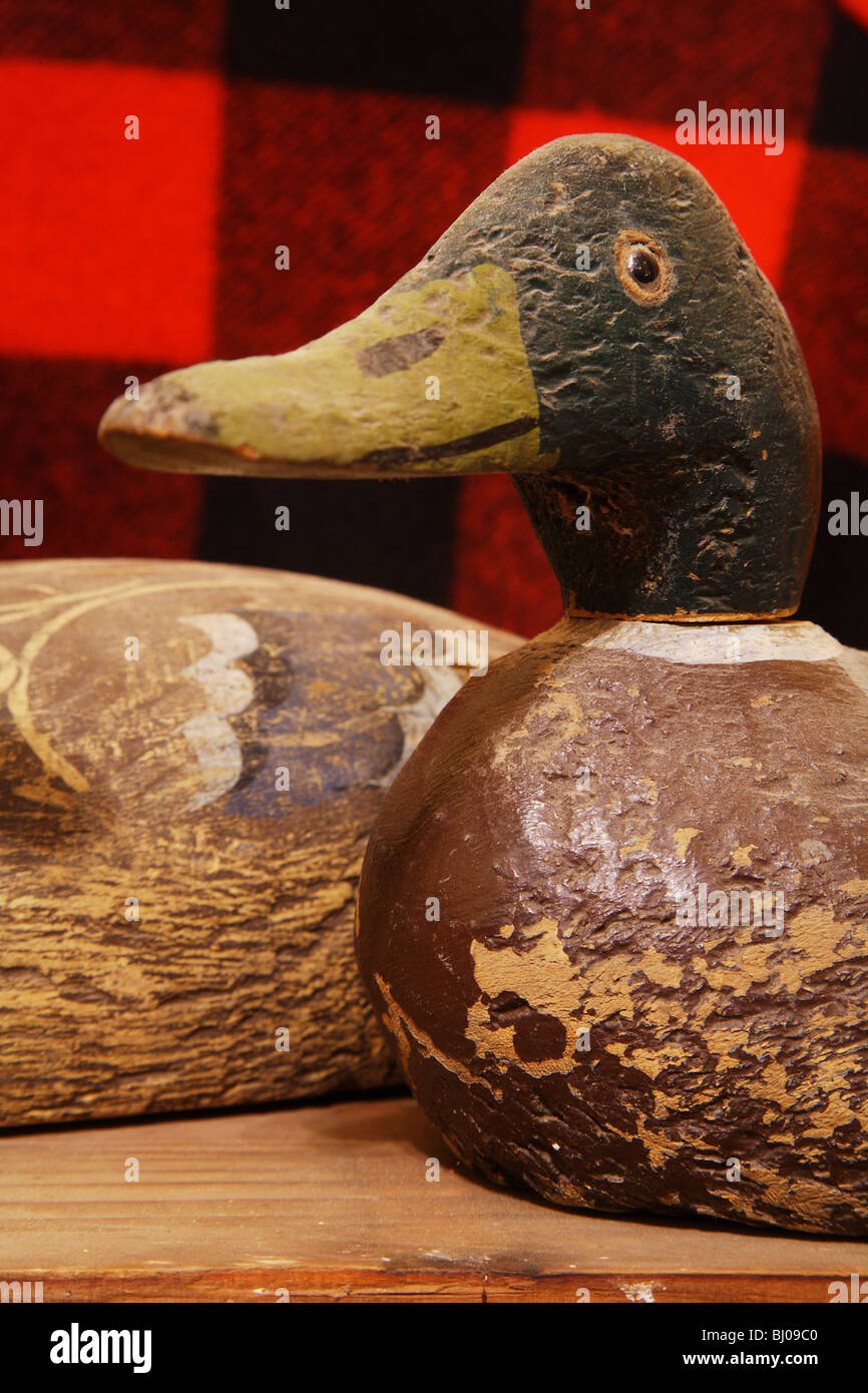 STUDIO CLOSE UP ANTIQUE WOODEN MALLARD DUCK DECOYS Stock Photo - Alamy