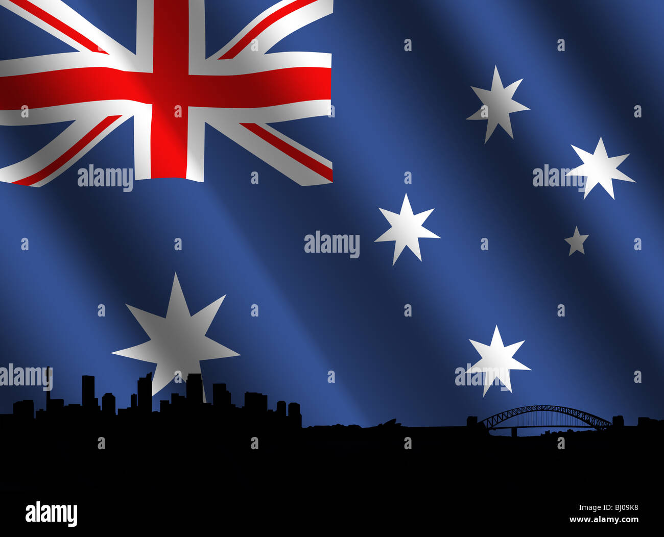Sydney skyline with rippled Australian flag illustration Stock Photo ...