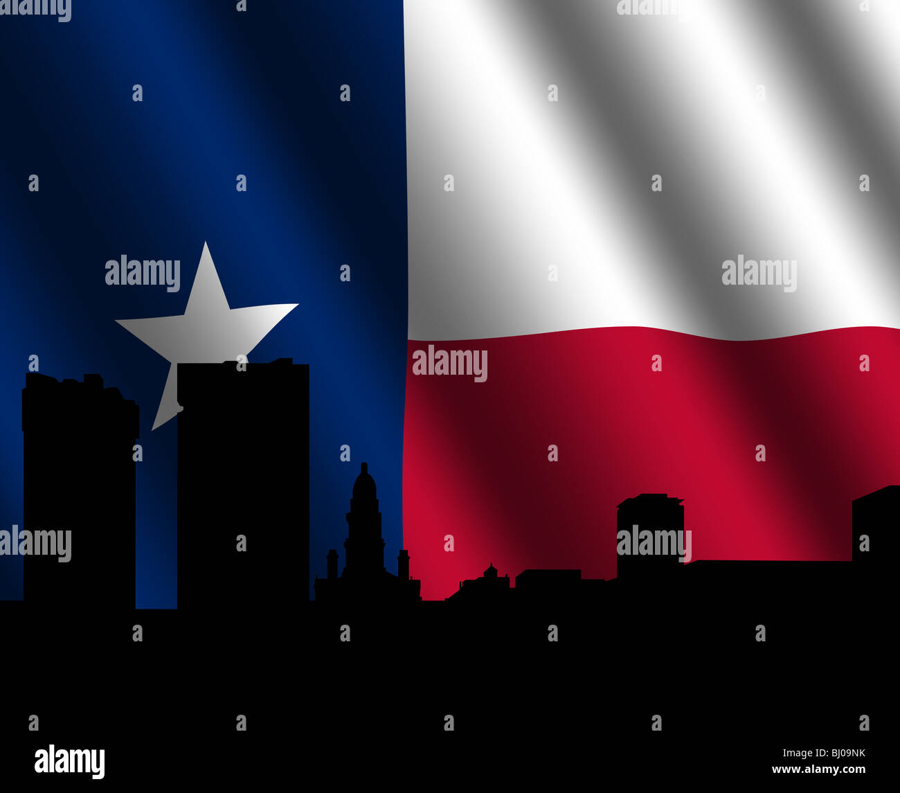Fort Worth Skyline against Texan flag illustration Stock Photo - Alamy