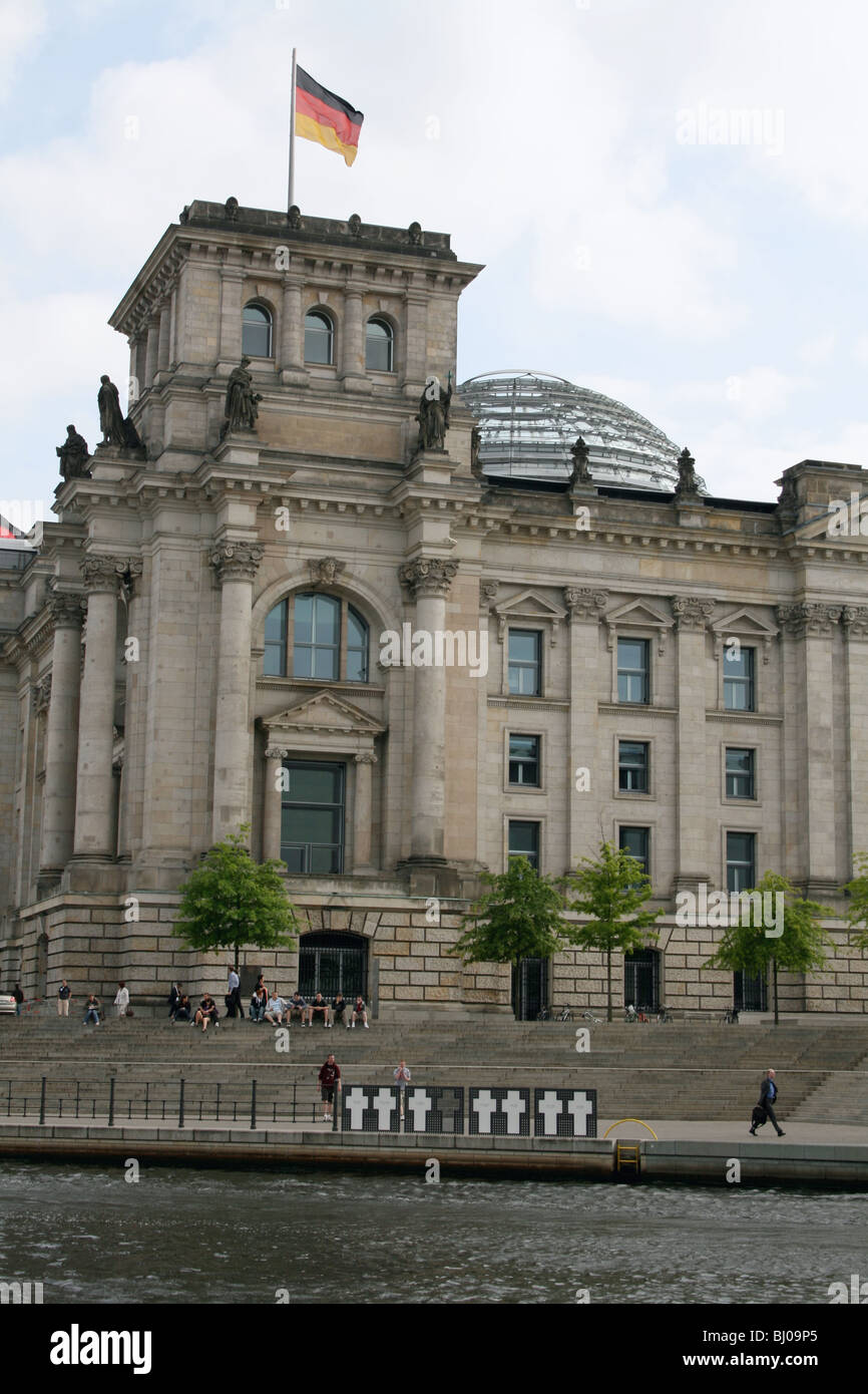 memorial to East German defectors and Reichstag Berlin Germany May 2008 ...