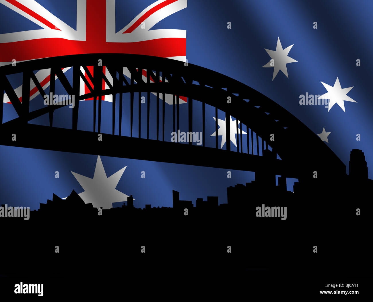 Sydney Harbour Bridge with rippled Australian flag illustration Stock ...